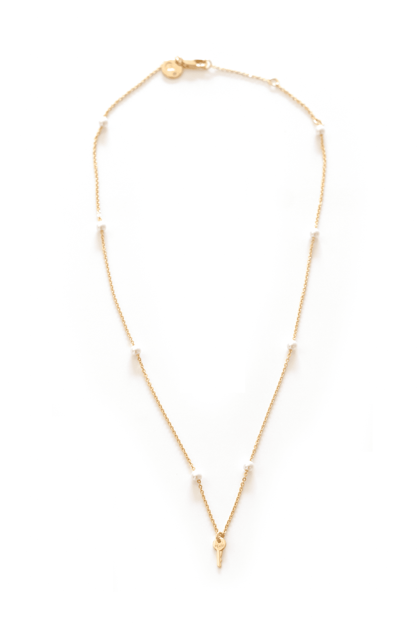 Mini Key Pearl Necklace with Hand Engraved Word | The Giving Keys