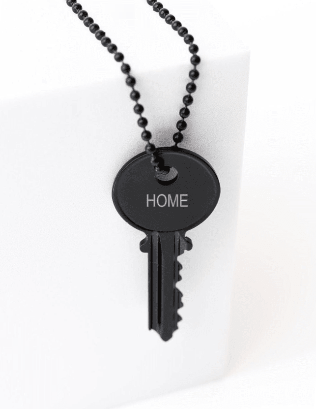 Matte Black Key Necklace with Custom Engraved Word | The Giving Keys