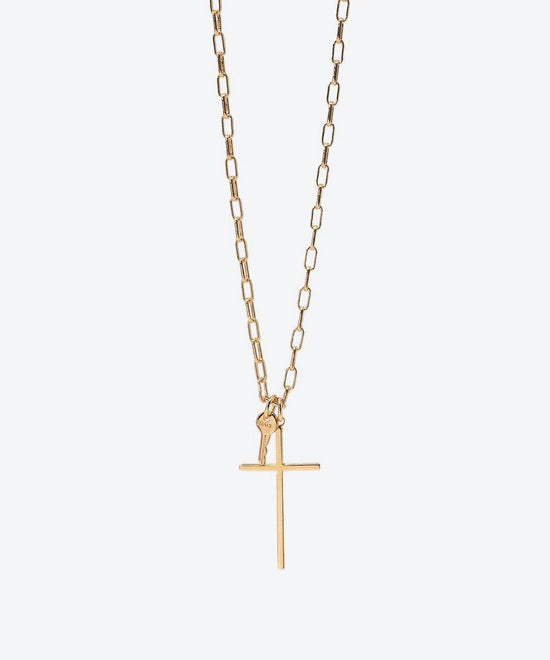 Cross and Mini Key Necklace with an Engraved Word | The Giving Keys