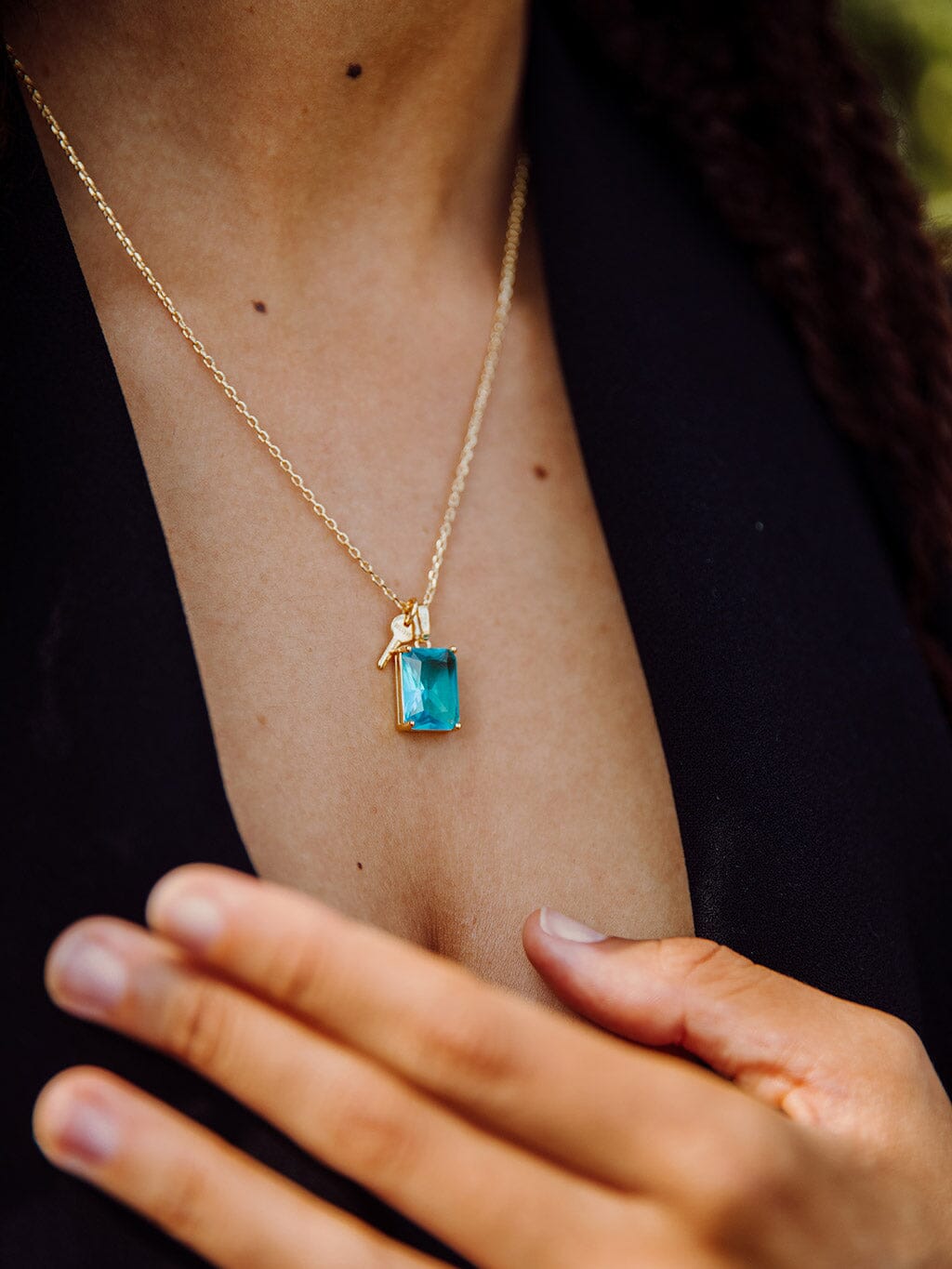 Gold Emerald Gemstone Key Necklace with Engravement | The Giving Keys