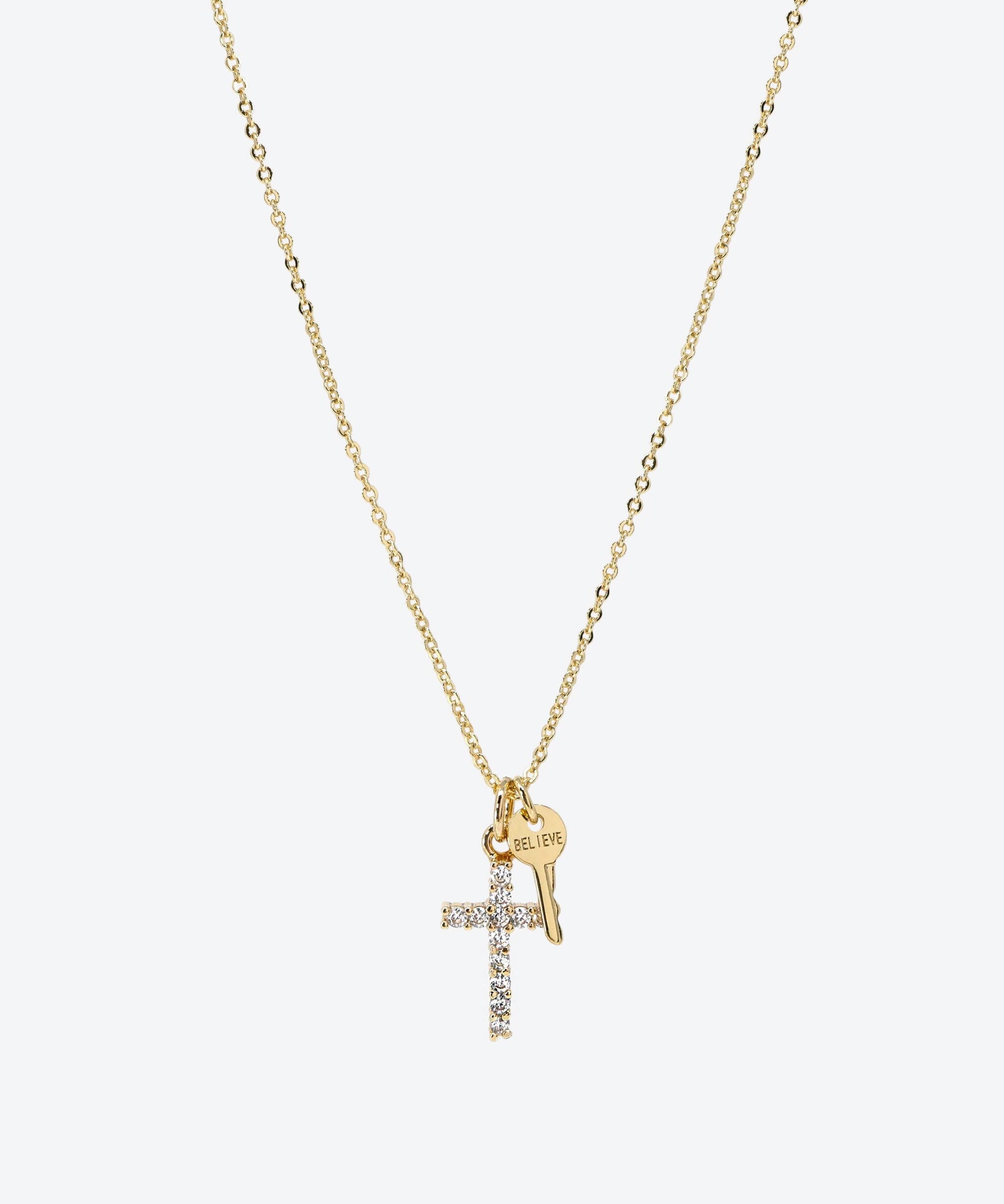 Pavé Mini Cross Necklace with an Engraved Word | The Giving Keys