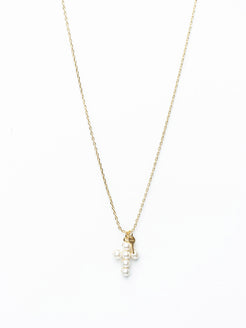 Pearl Cross and Mini Key Necklace with Engravement | The Giving Keys