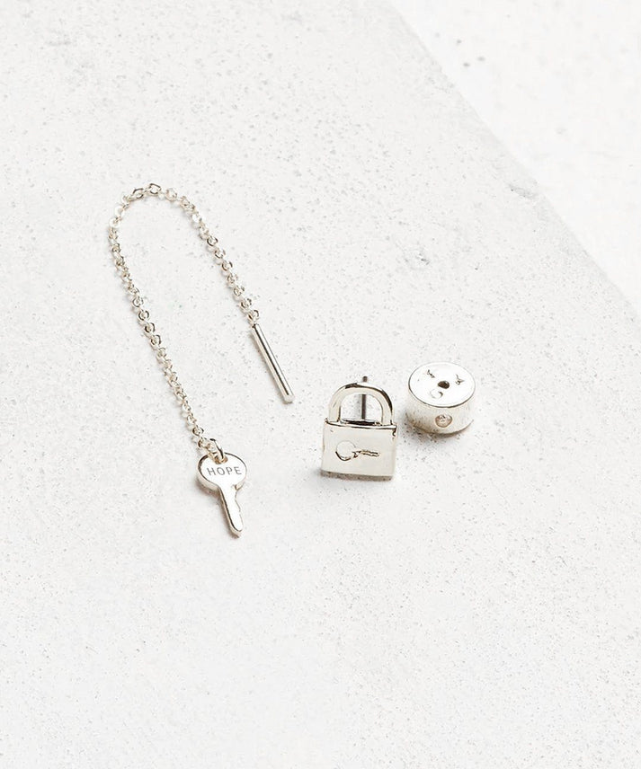 Engraved Mini Key Threader & Padlock Earrings | The Giving Keys