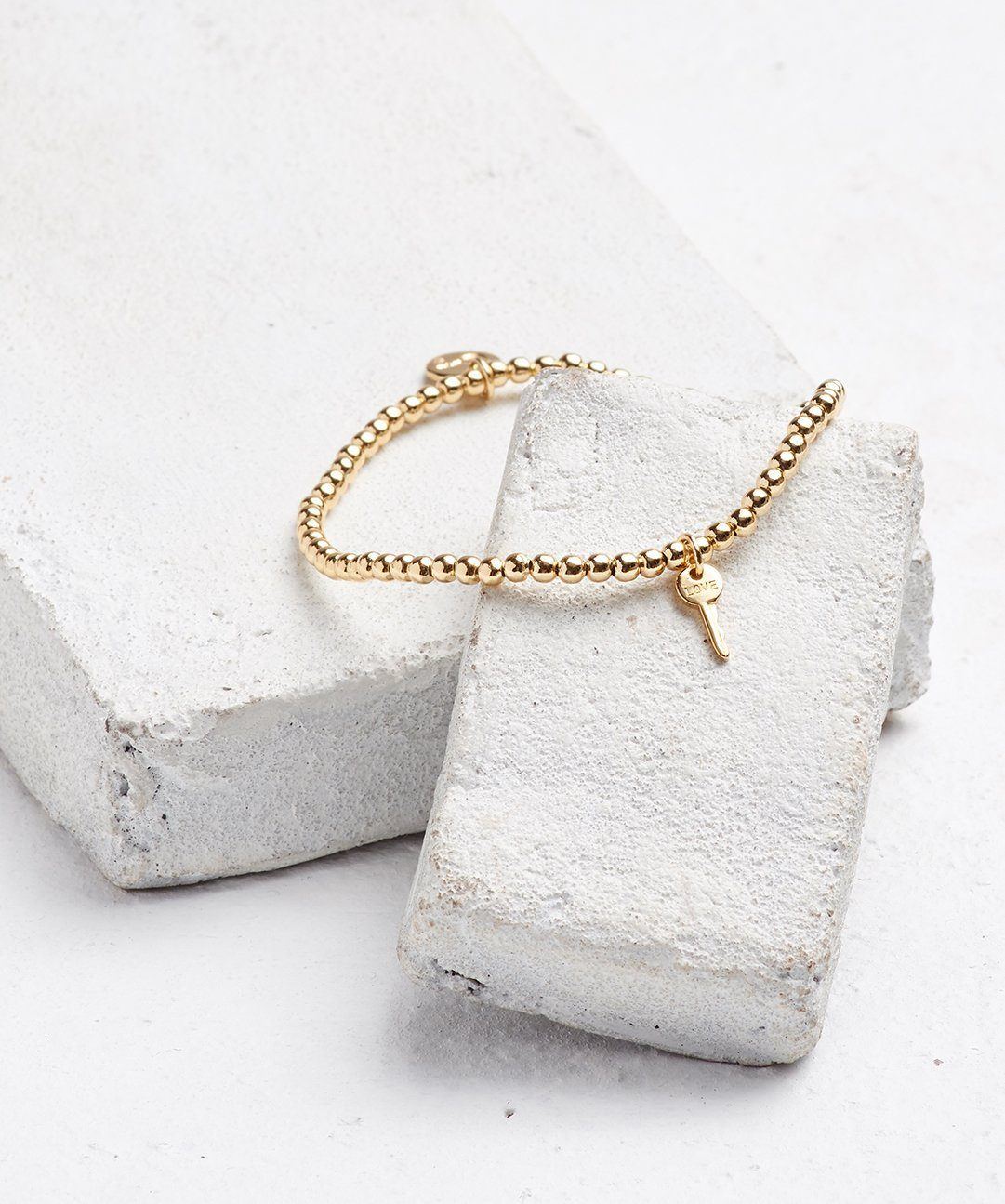 Metallic Bead Mini Key Bracelet with Engraved Word | The Giving Keys